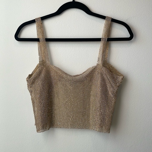 Tops | Gold Crystal Chainmail Crop Top | Poshmark